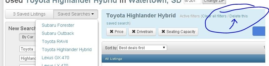 General ions How Do I Delete Saved Searches CarGurus